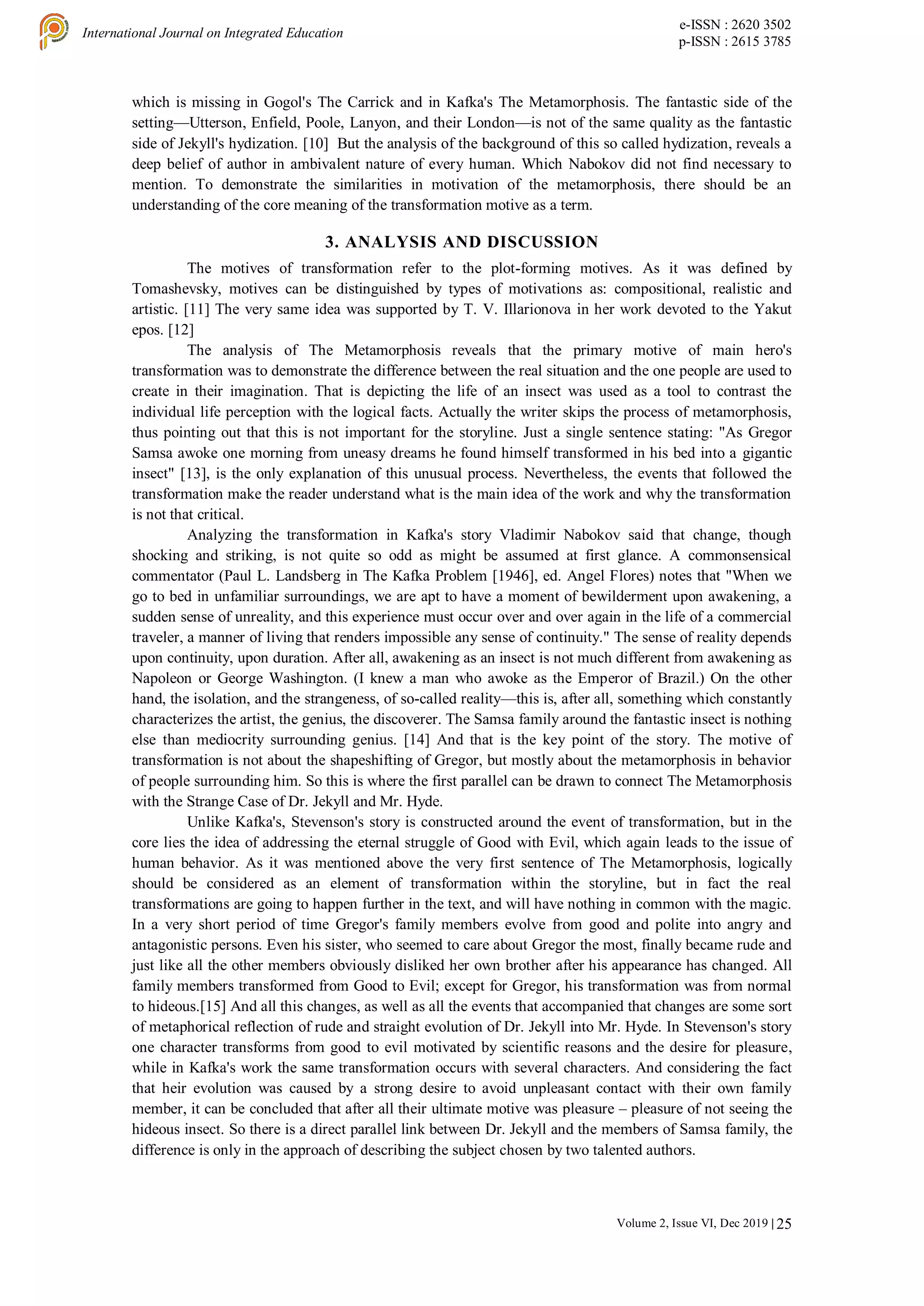 Parallelism in transformation motives of Strange Case of Dr. Jekyll and ...