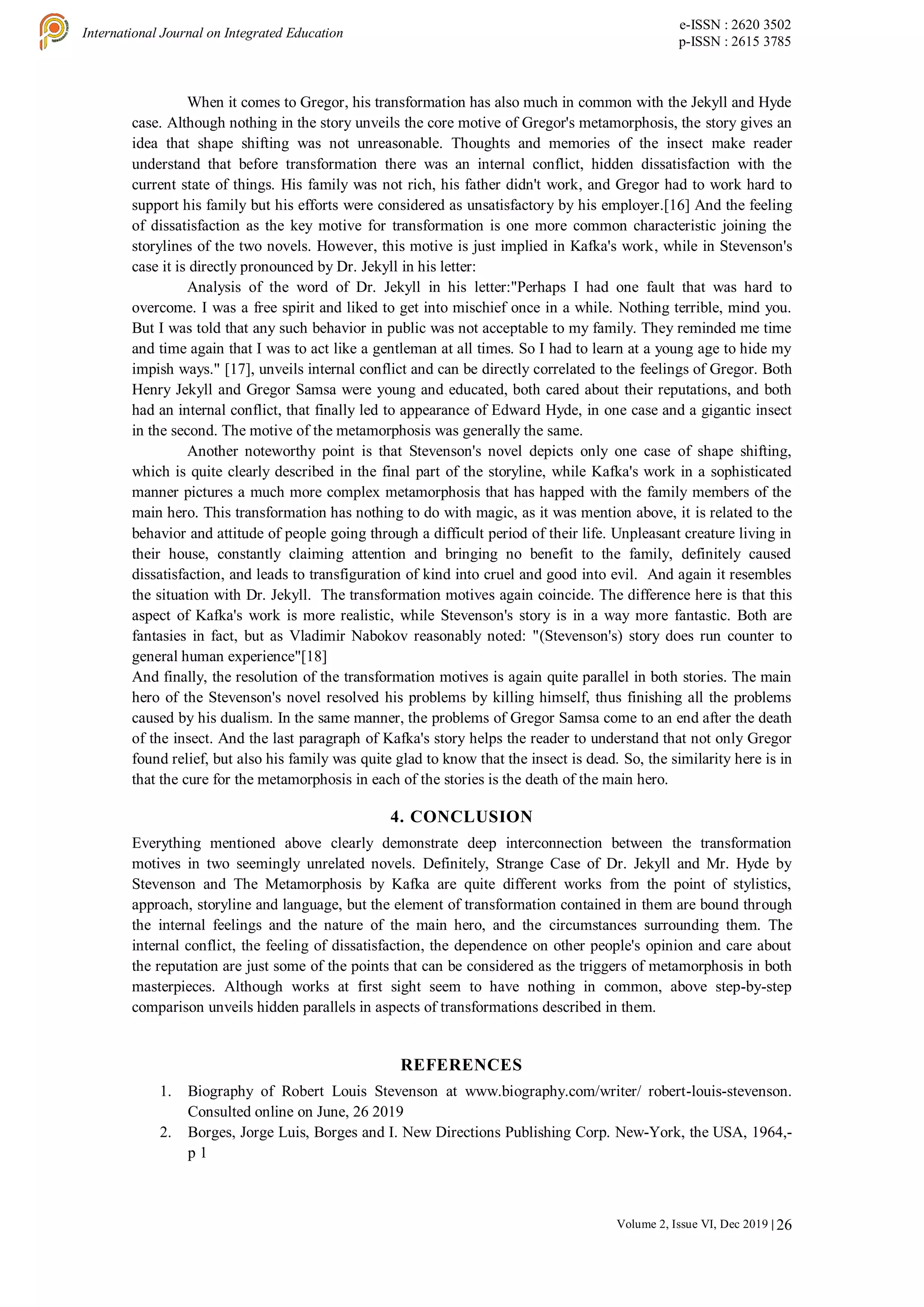 Parallelism in transformation motives of Strange Case of Dr. Jekyll and ...