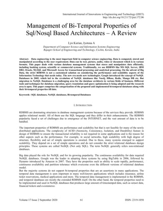 Management of Bi-Temporal Properties of Sql/Nosql Based Architectures – A Review | PDF