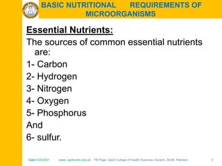 Nutritional requirements of microorganisms | PPTX