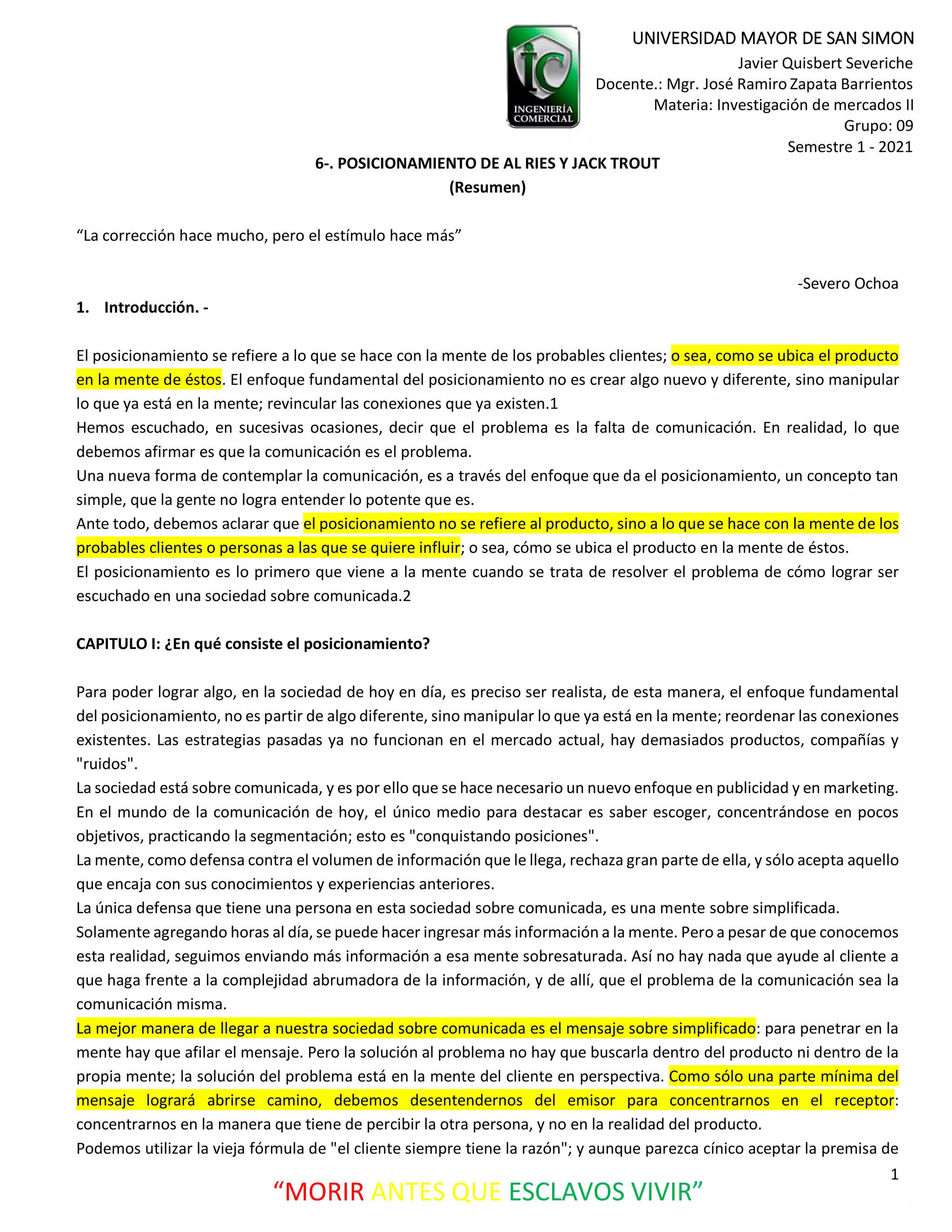 6 . posicionamiento de al ries y jack trout | PDF
