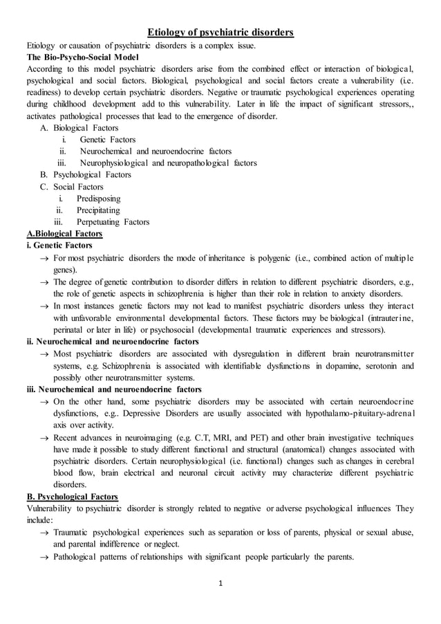 Etiology of psychiatric disorders | DOCX | Mental Health | Diseases and ...