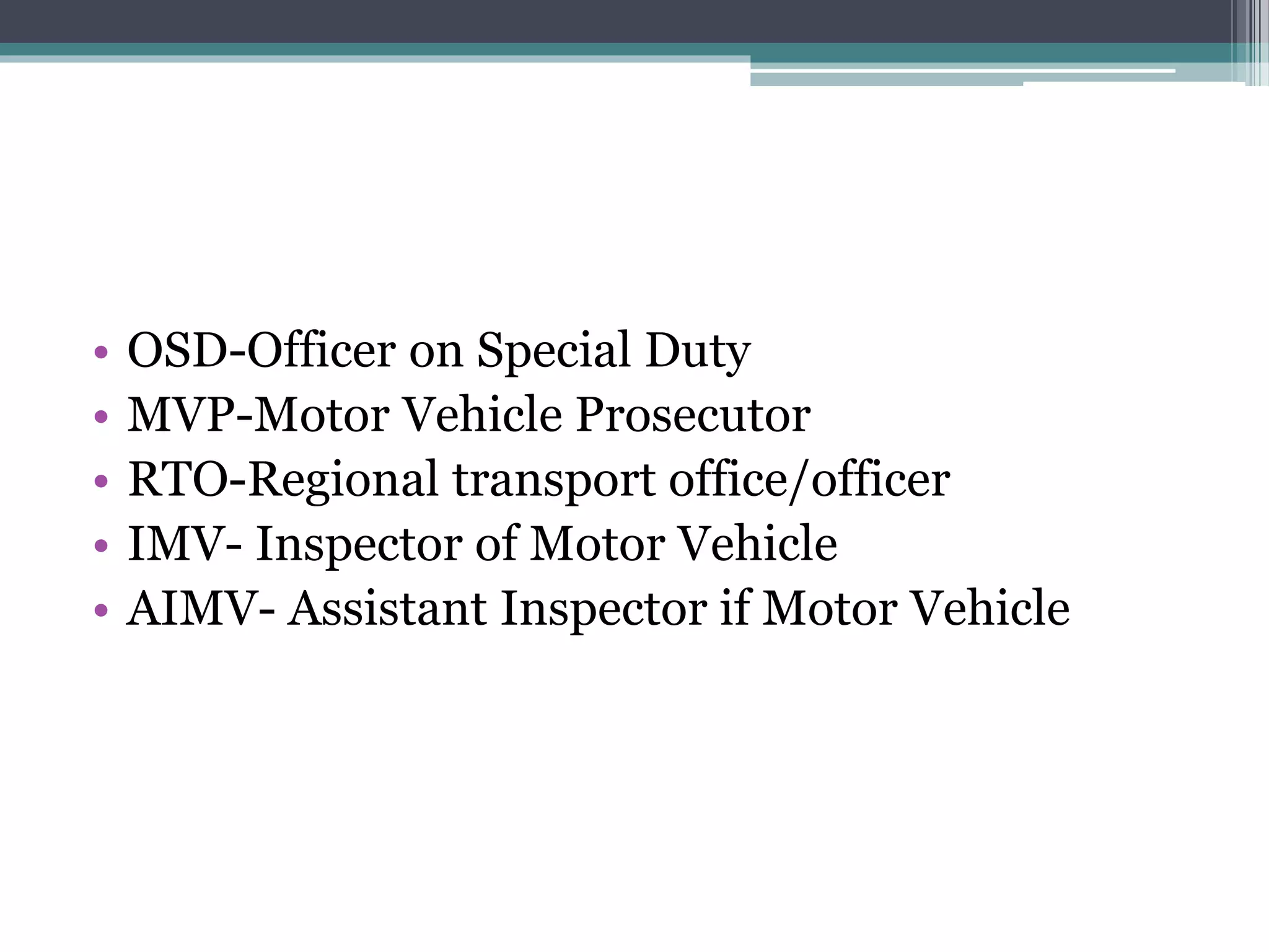 6.2 organizational structure of motor vehicle (rto) | PPTX