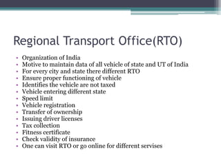 6.2 organizational structure of motor vehicle (rto) | PPTX