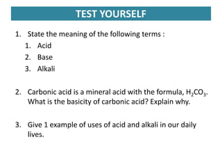 6.1 Role of water in showing acidic and alkaline properties (PPT) | PPTX