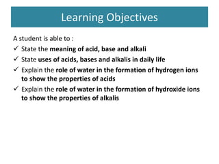6.1 Role of water in showing acidic and alkaline properties (PPT) | PPTX