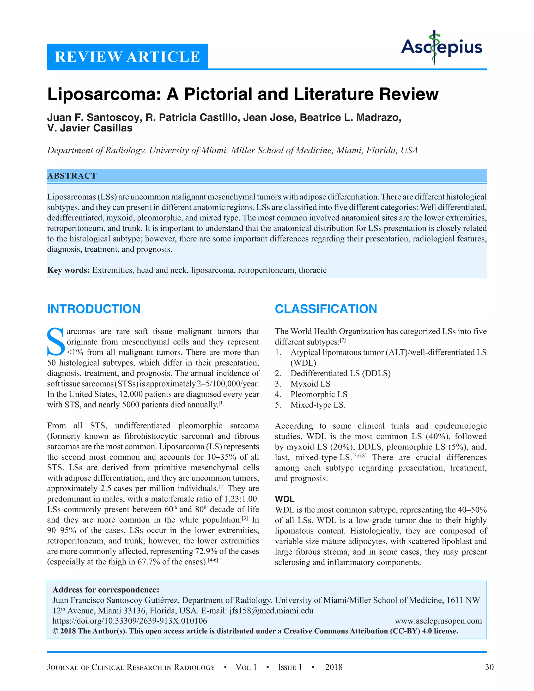 Liposarcoma: A Pictorial and Literature Review | PDF