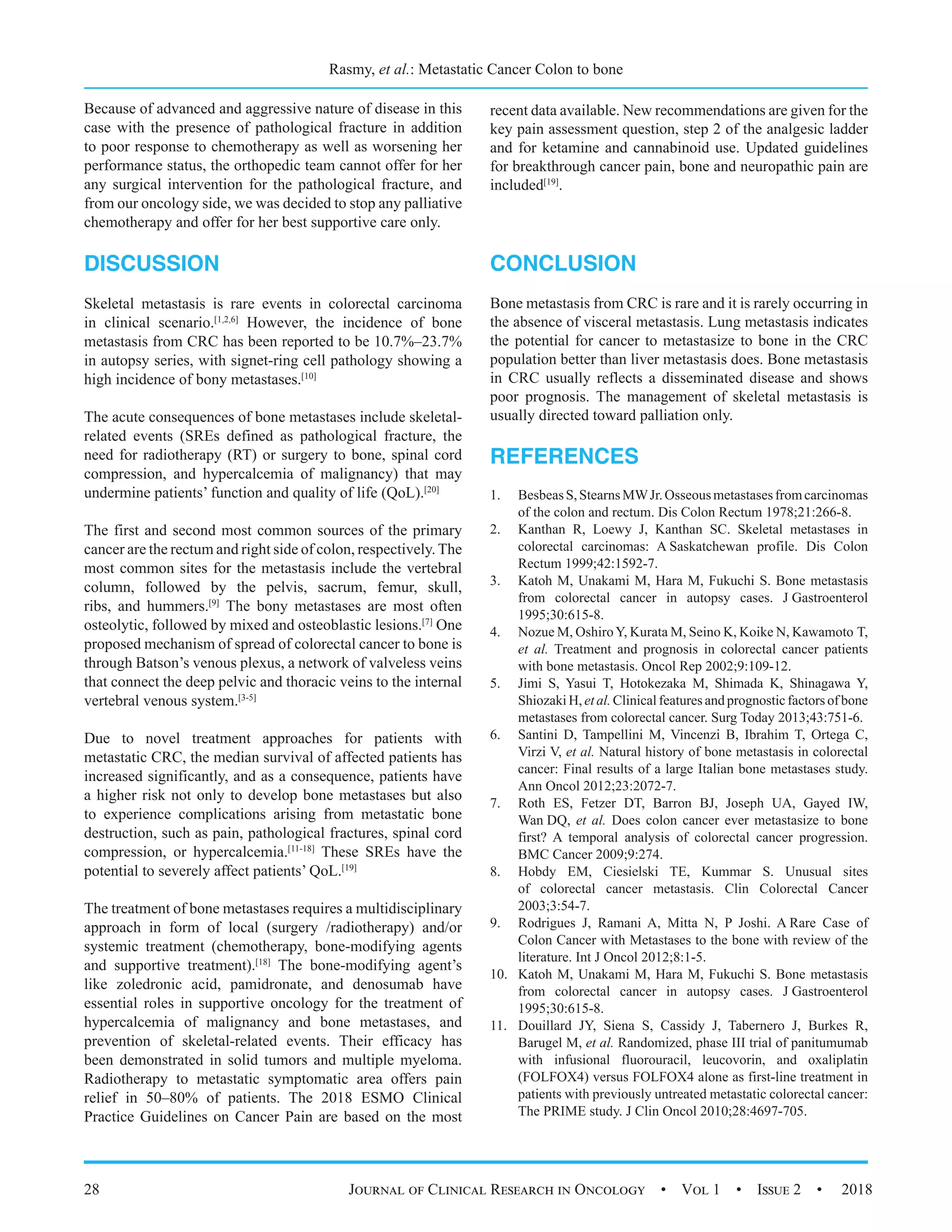 Is a Bone Metastasis Common with Colon Cancer? A Case Report | PDF