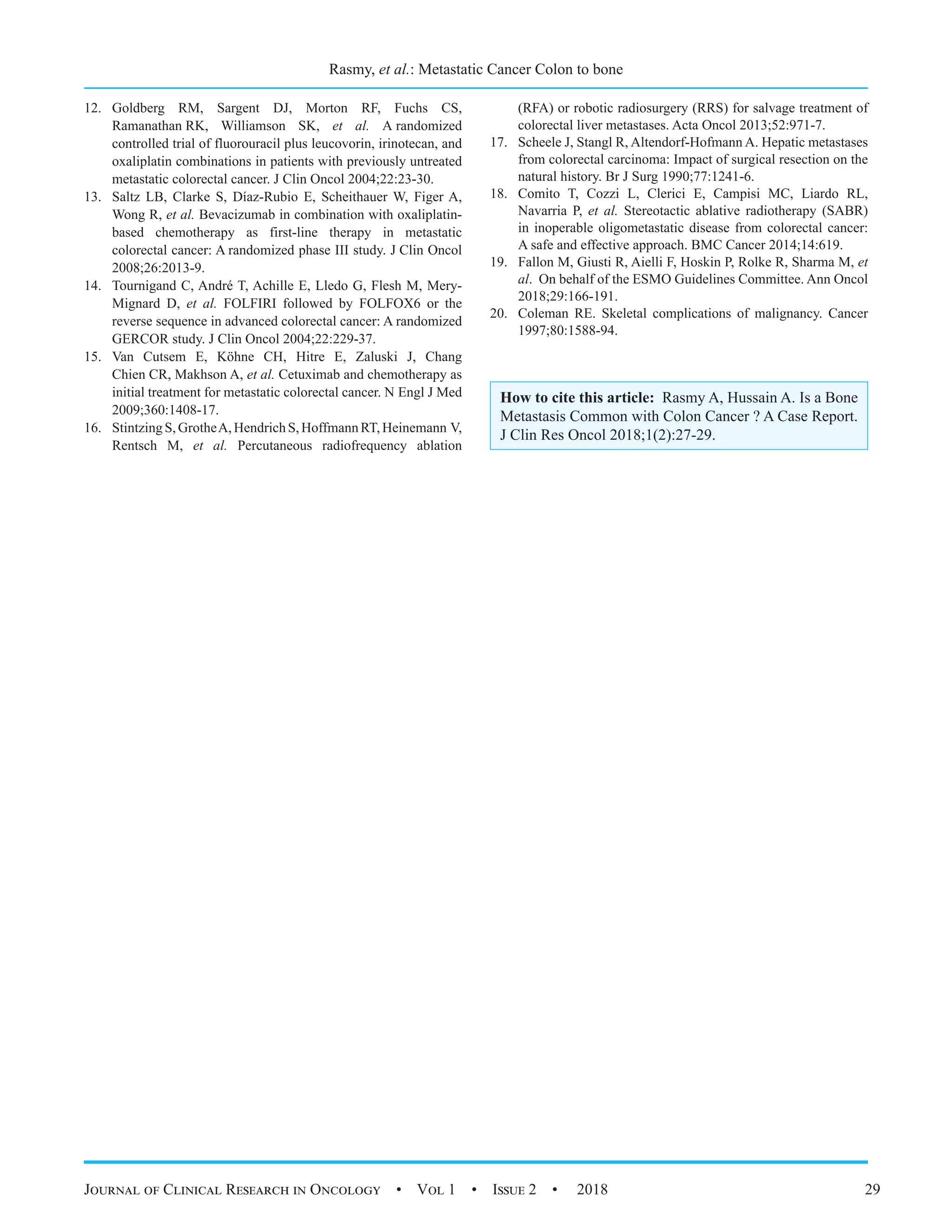 Is a Bone Metastasis Common with Colon Cancer? A Case Report | PDF