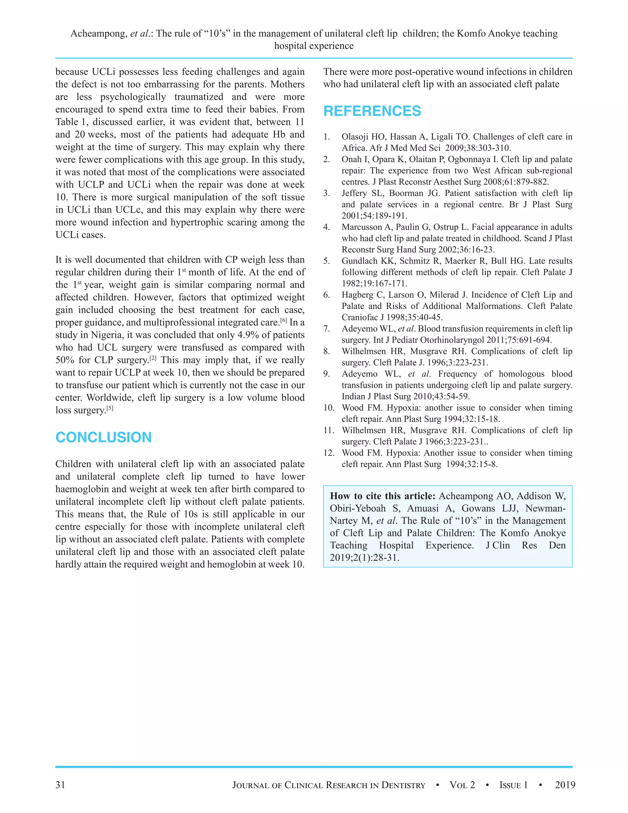 The Rule Of “10’s” in the Management of Unilateral Cleft Lip Children ...