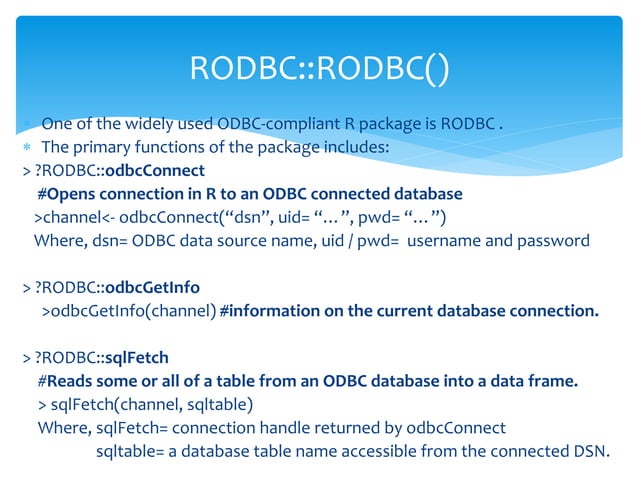 Import Database Data using RODBC in R Studio | PPT
