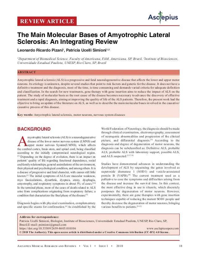 The Main Molecular Bases of Amyotrophic Lateral Sclerosis: An ...