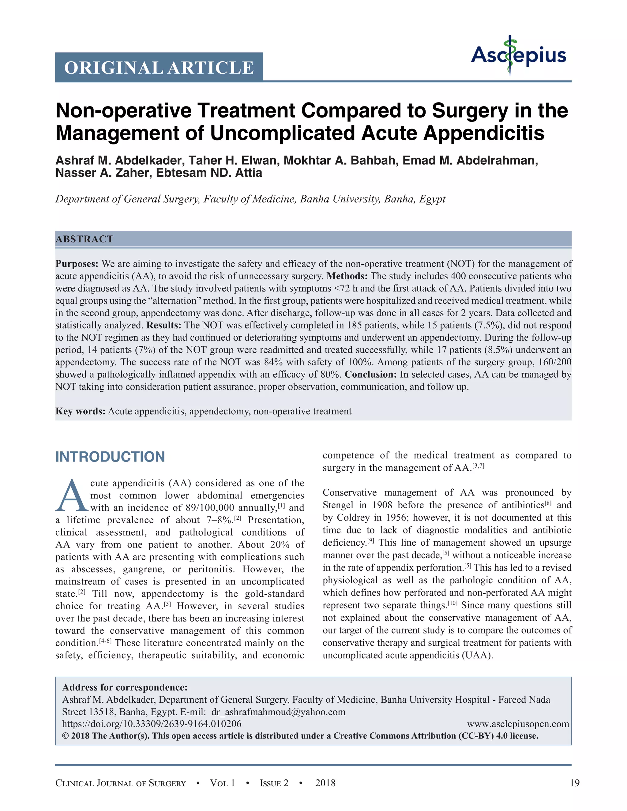 Non-operative Treatment Compared to Surgery in the Management of ...