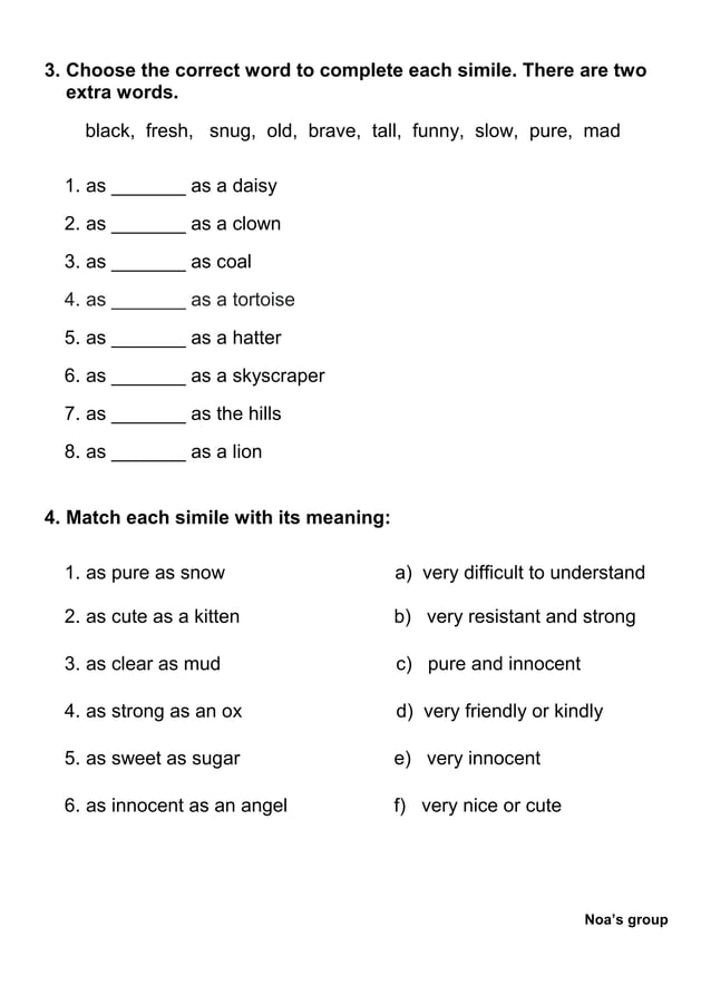 6. exercises with similes BY MARÍA JOSÉ DÍAZ VIDARTE | PDF