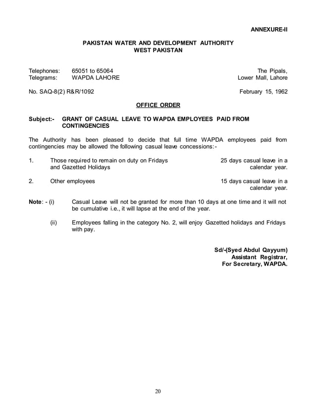 6. WAPDA Leave Rules 1982.doc | Law