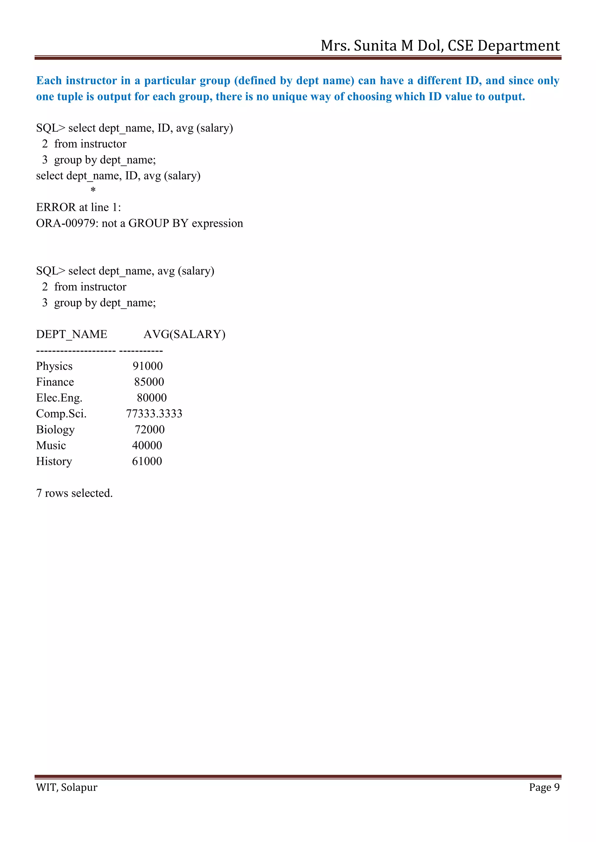 6. Aggregate Functions.pdf | Databases | Computer Software and Applications