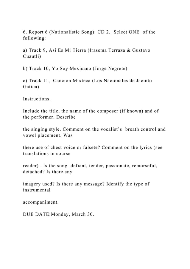 6. Report 6 (Nationalistic Song) CD 2. Select ONE of the followin.docx