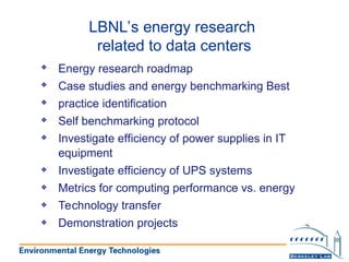 Energy Efficient Data Centers: LBNL's Innovations and Best Practices ...