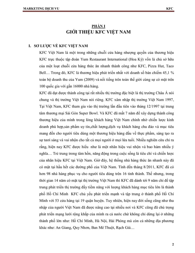TIỂU LUẬN MARKETING DỊCH VỤ TẠI KFC VIỆT NAM | PDF