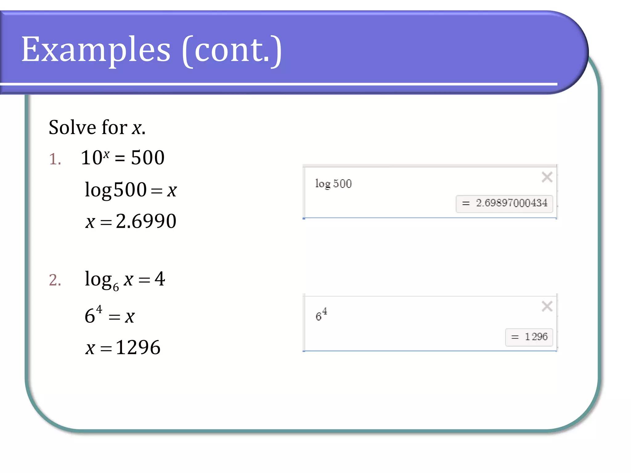 6.3 Logarithmic Functions | PPT