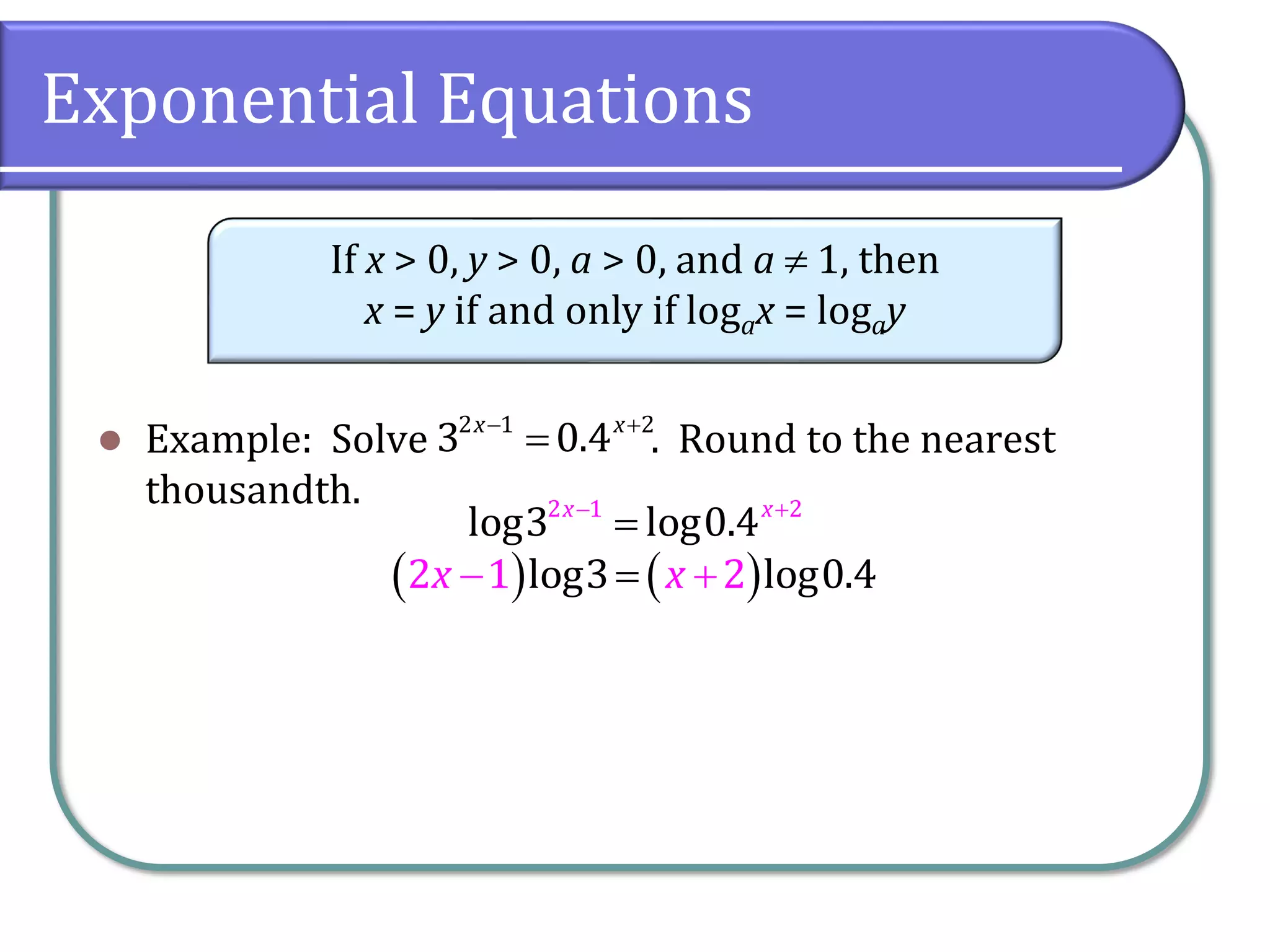 6.6 Exponential and Logarithmic Equations | PDF