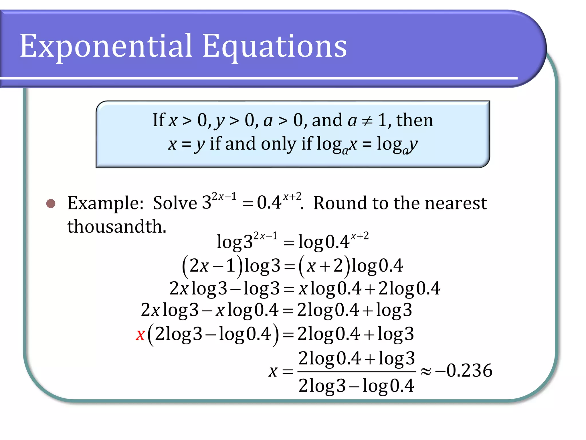 6.6 Exponential and Logarithmic Equations | PDF