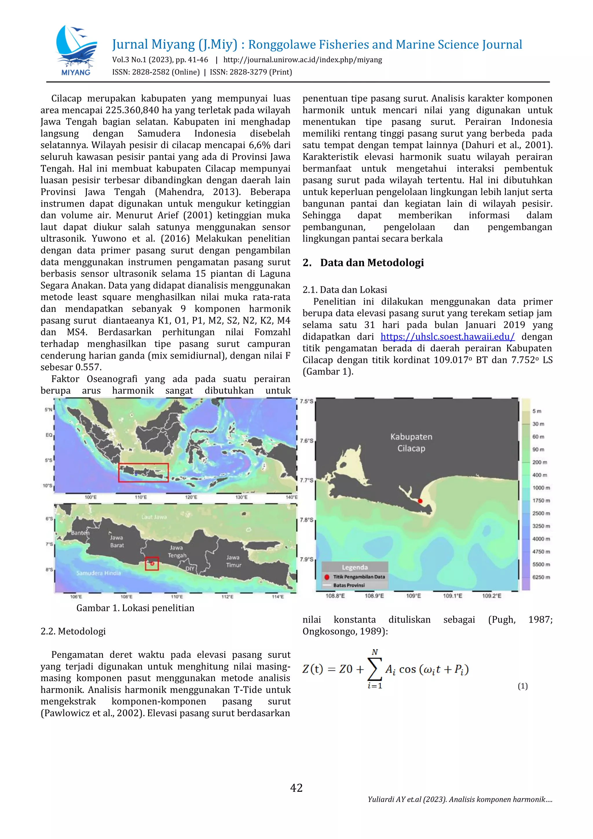 Analisis Komponen Harmonik dan Elevasi Pasang Surut pada Alur Pelayaran Perairan Cilacap | PDF