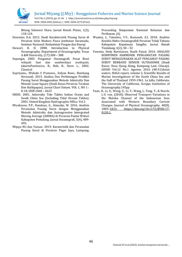 Analisis Komponen Harmonik dan Elevasi Pasang Surut pada Alur Pelayaran Perairan Cilacap | PDF