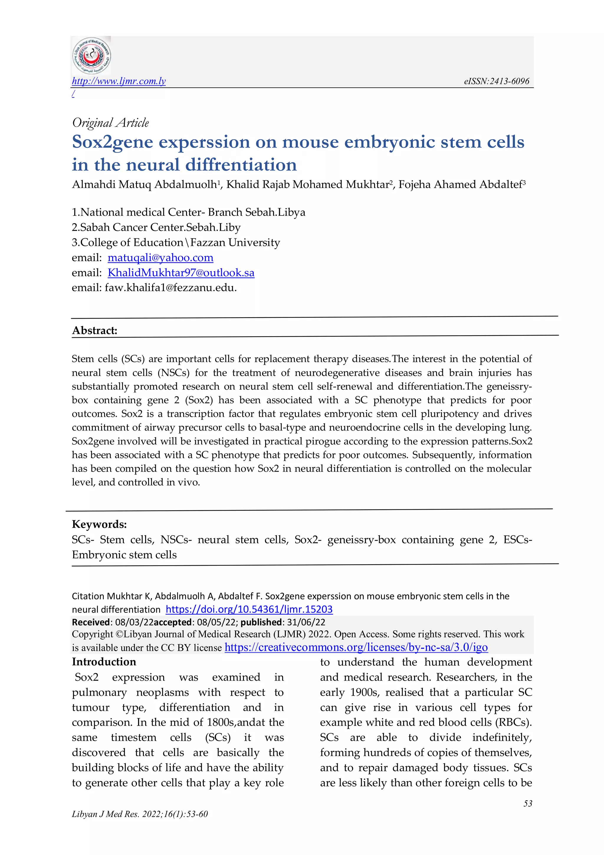Sox2gene experssion on mouse embryonic stem cells in the neural ...