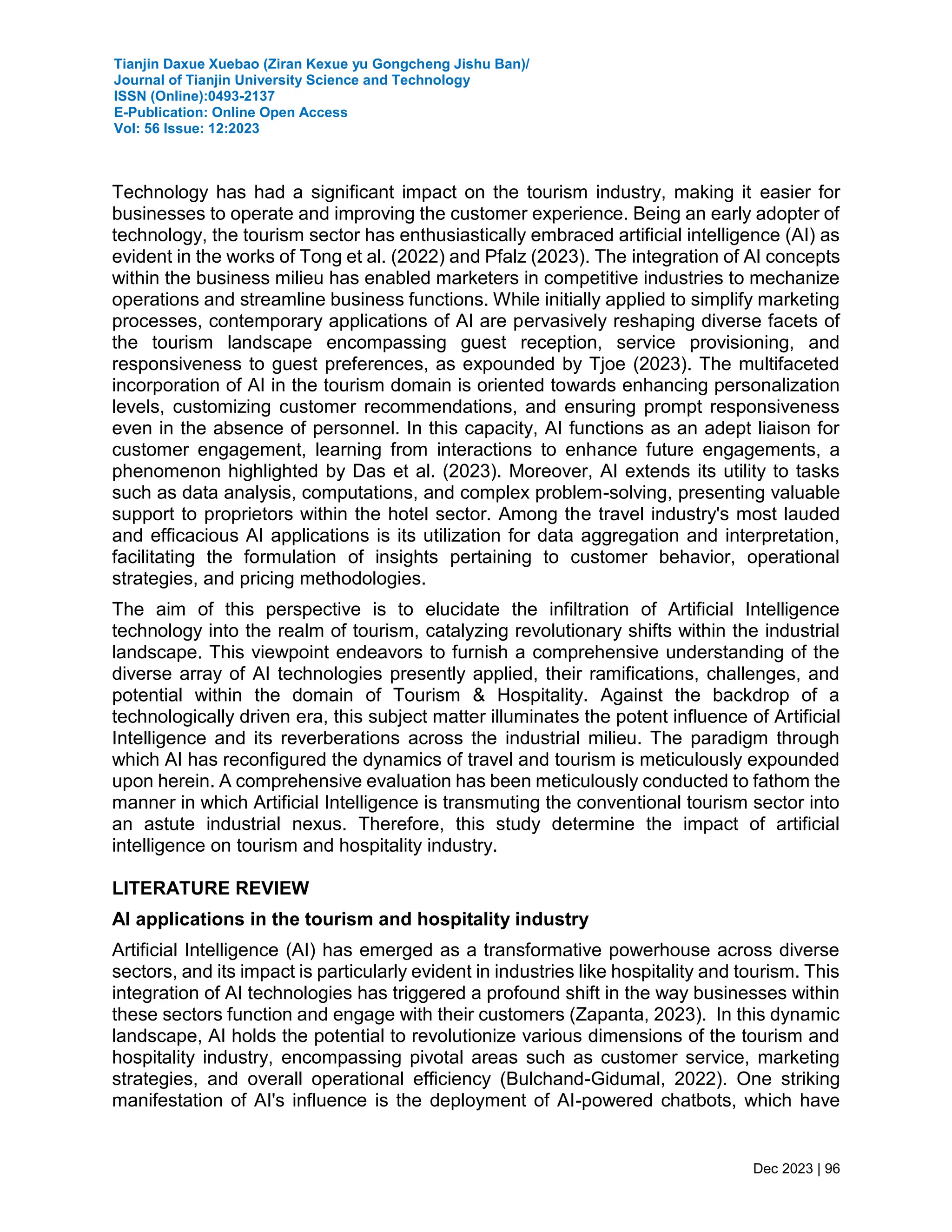 THE TRANSFORMATIVE IMPACT OF ARTIFICIAL INTELLIGENCE IN THE TOURISM AND ...