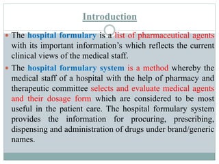 HOSPITALFORMULARY system in hospital organization | PPTX
