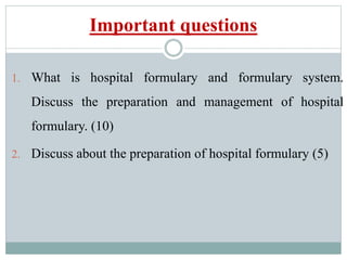 HOSPITALFORMULARY system in hospital organization | PPTX