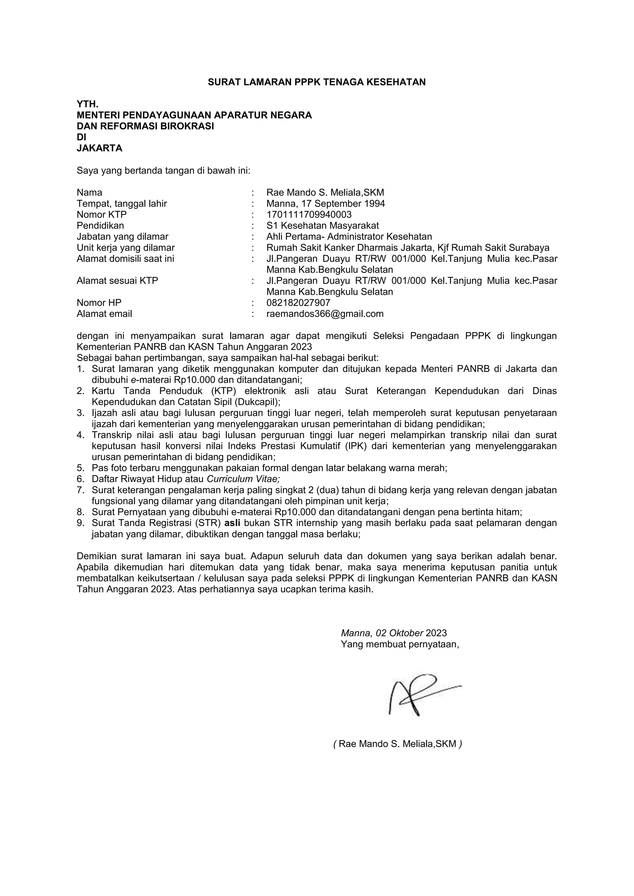 6. Format Surat Lamaran PPPK Tenaga Kesehatan Kementerian PANRB 2023.doc