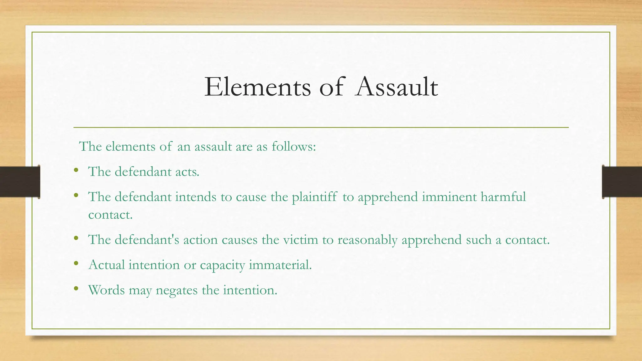 Lecture on Assault in the law of tortpptx | PPTX