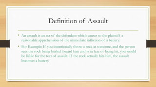Lecture on Assault in the law of tortpptx | PPTX