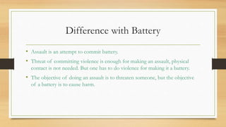 Lecture on Assault in the law of tortpptx | PPTX