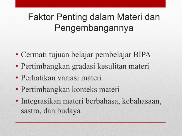 Materi pembelajaran BIPA dan pengembangannya | PPTX