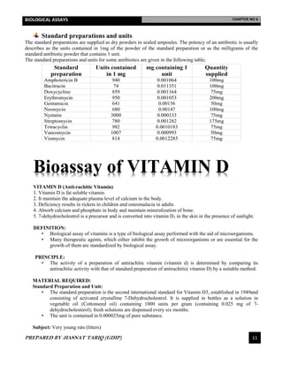 BIOLOGICAL ASSAY OF ANTIBIOTICS , VITAMIN D , DIGOXIN & INSULIN | PDF