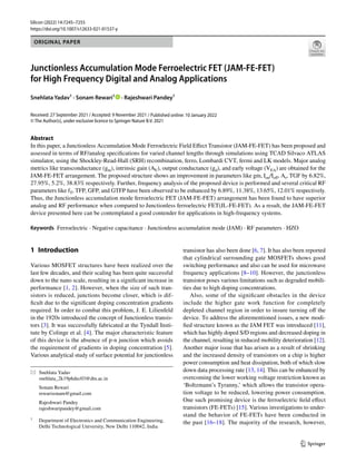 JAM based NWFET for high frequency applications | PDF