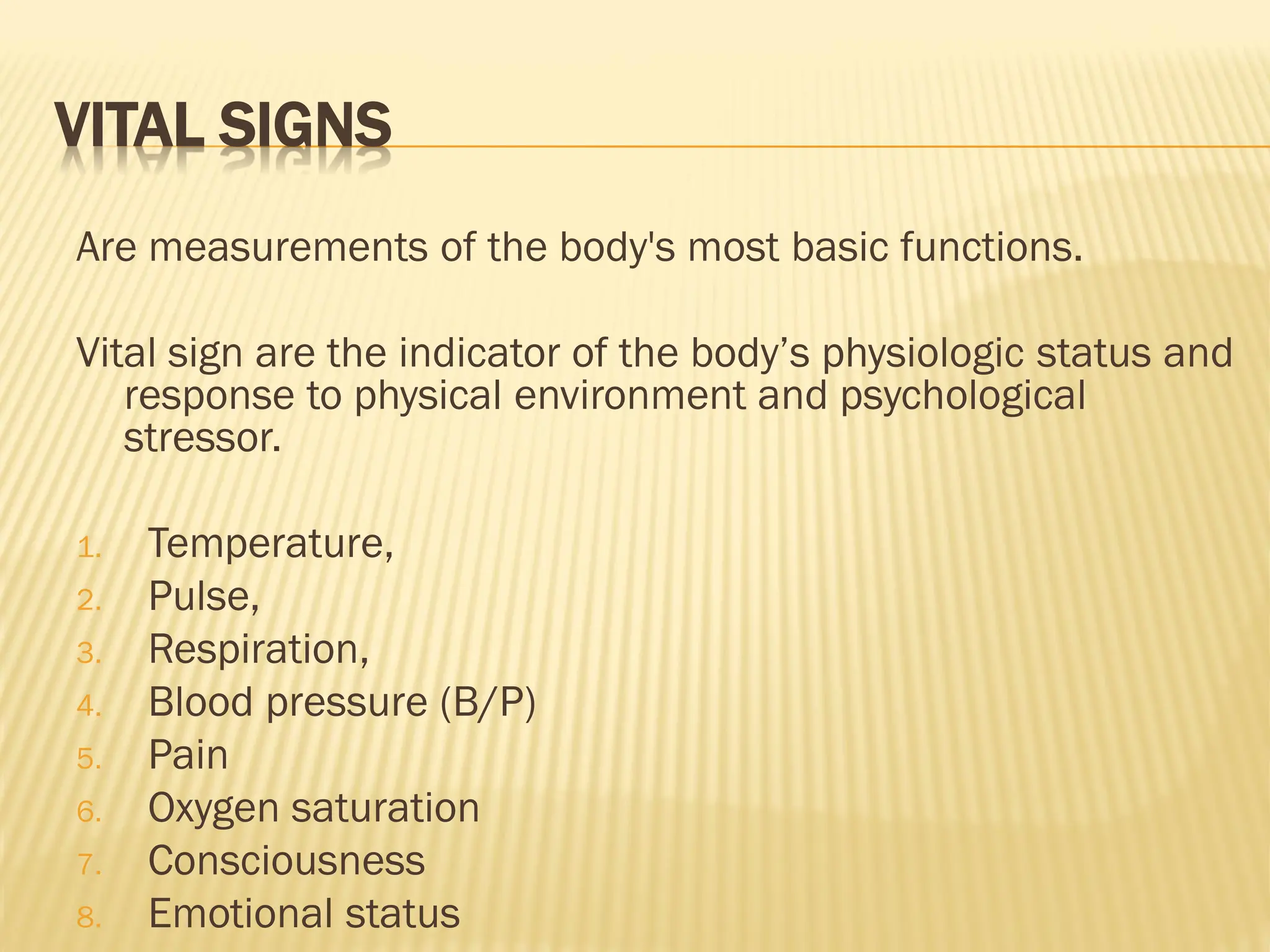 VITAL SIGNS, Temperature, Pulse, Respiration, Blood pressure (B/P) | PDF
