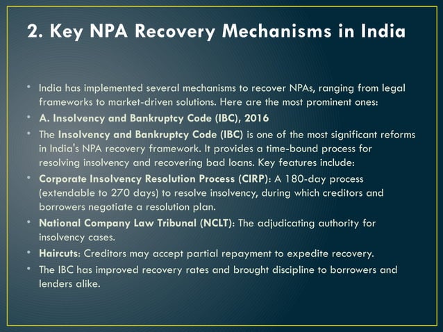 NPA Recovery Mechanism in India - A comprehensive Overview | PPTX