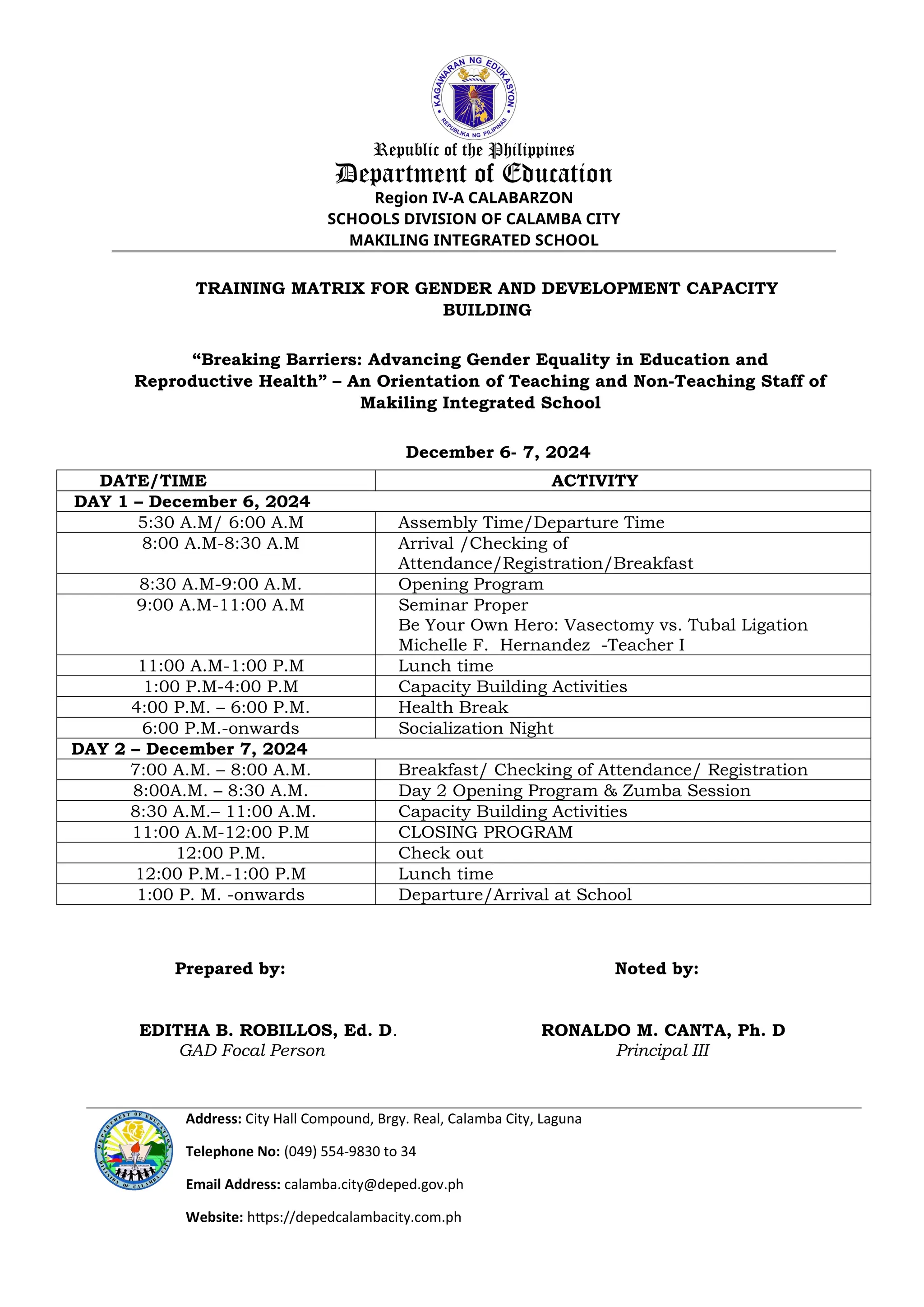 TRAINING-MATRIX of Gender and Development activity | DOCX