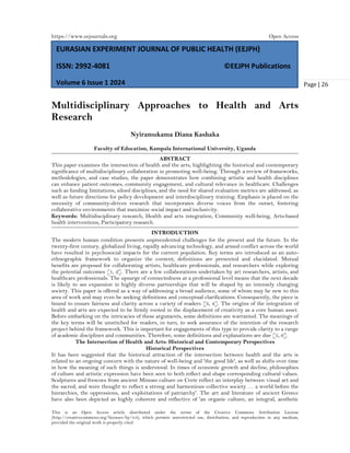 Multidisciplinary Approaches to Health and Arts Research (www.kiu.ac.ug ...