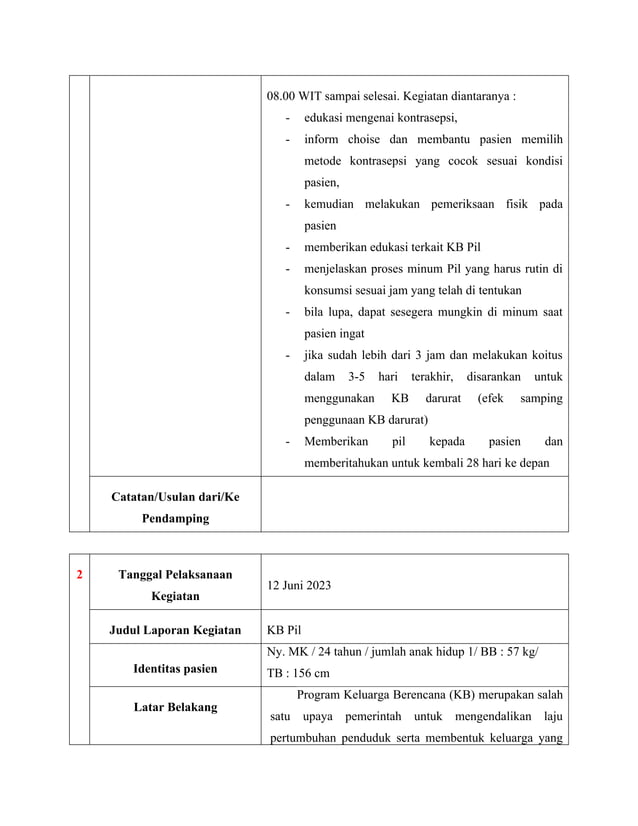 6. Contoh KB Pil internsip dokter tahun 2023 | PDF