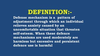 Defense Mechanism Lecture Notes (Psychiatric Mental Health Nursing) | PPTX
