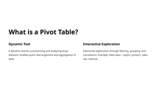 Pivot Tables and Pivot Charts: Data Summarization and Visualization | PPT