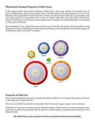 6.-propertise of noble gases, uses and isolation in noble gases | PDF