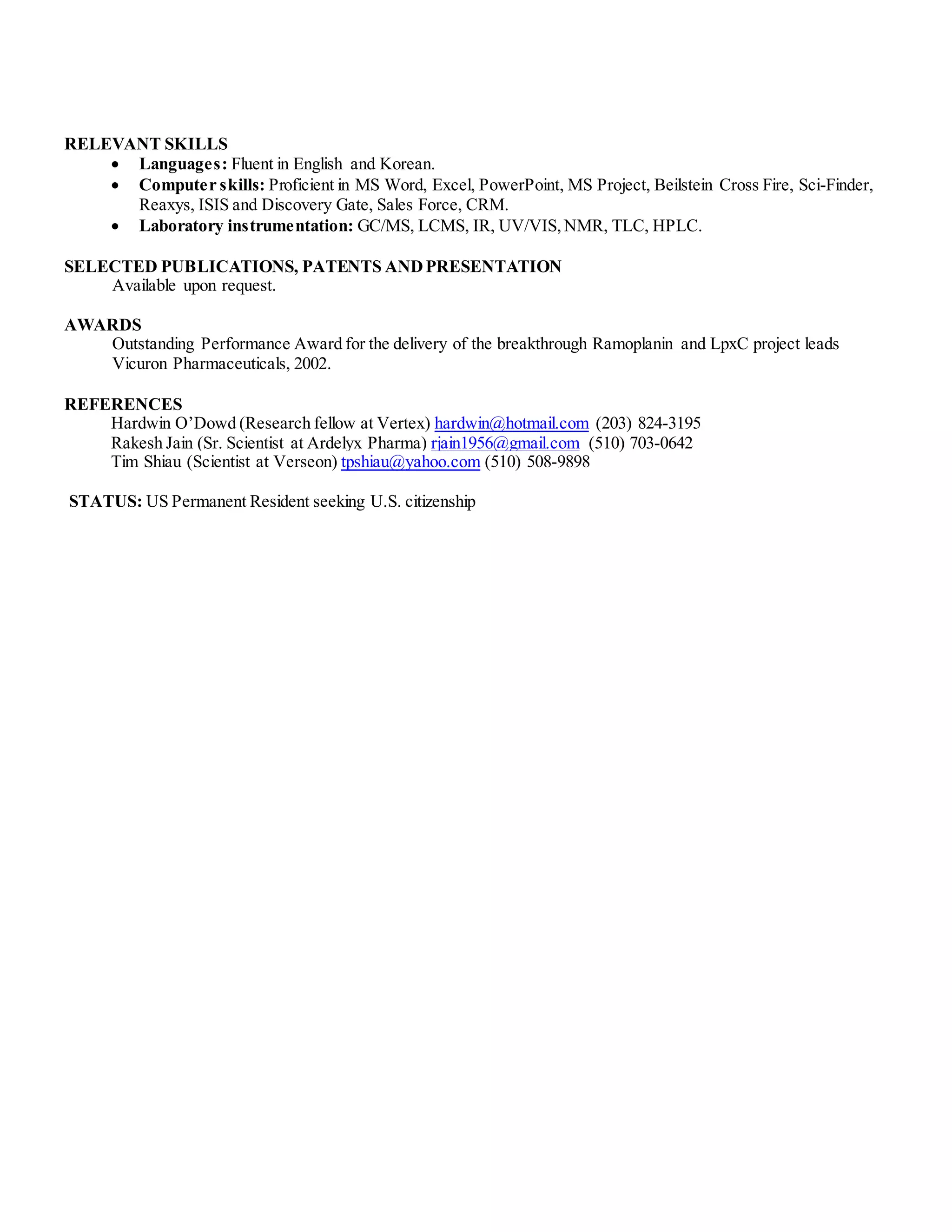 6 3-2016 regulatory affairs entry level resume bum kim | DOCX