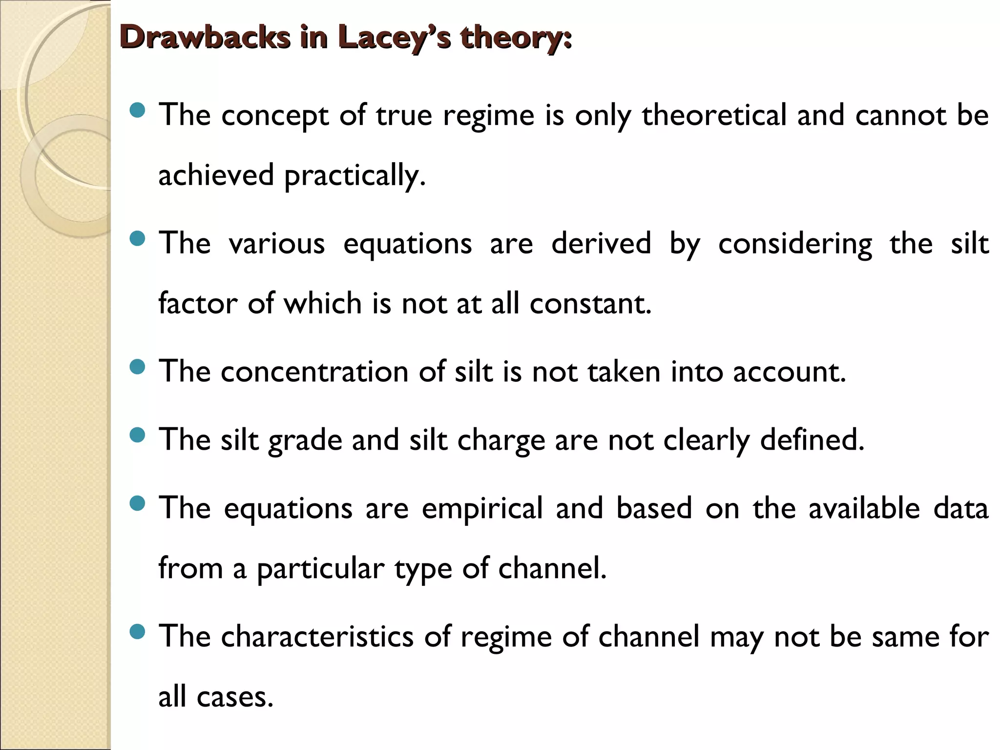 Lacey Regime Theory - Irrigation Engineering | PPT