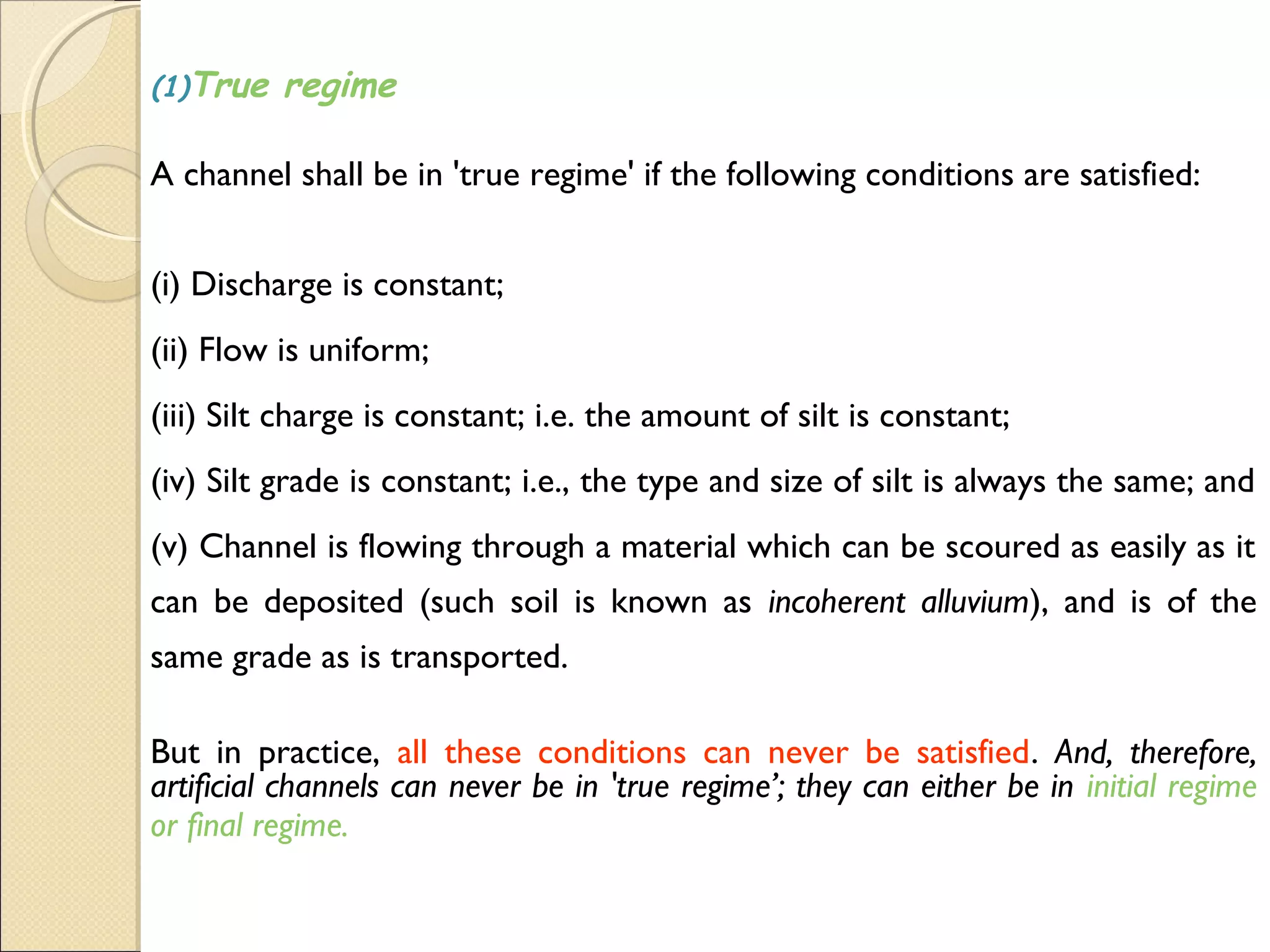 Lacey Regime Theory - Irrigation Engineering | PPT